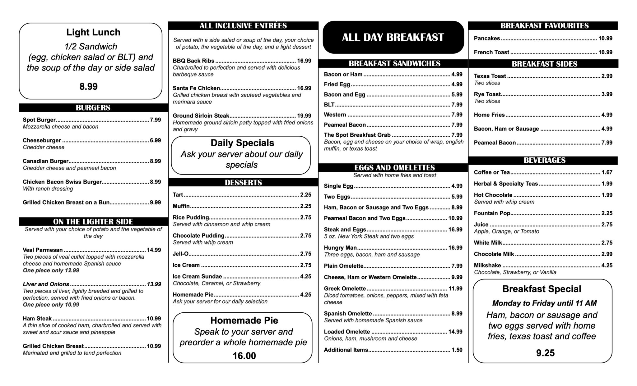 Menu - The Spot Restaurant