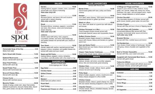 Menu - The Spot Restaurant