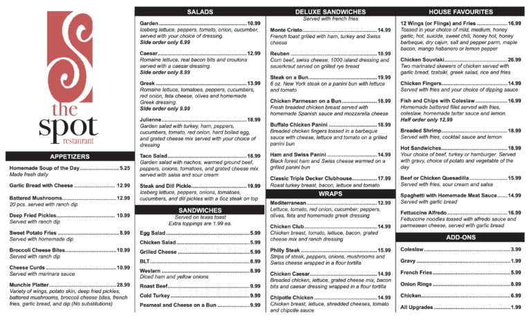 Menu - The Spot Restaurant