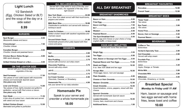 Menu - The Spot Restaurant